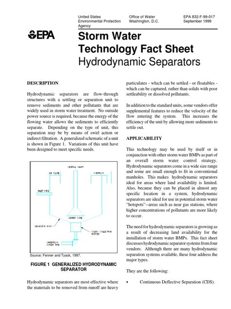 Usepa Hydrodynamic Separators Pdf Stormwater Surface Runoff