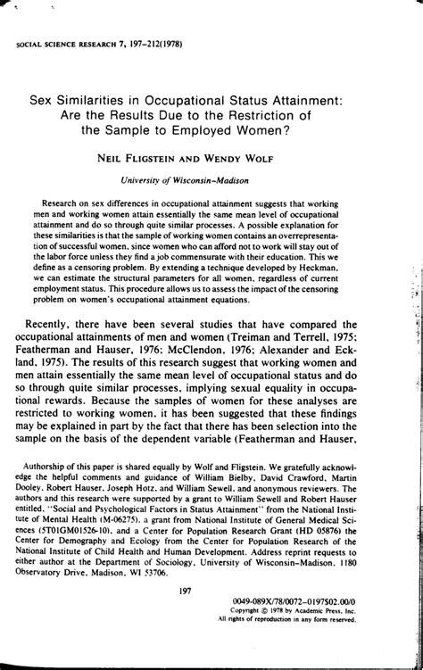 PDF Sex Similarities In Occupational Status Attainment Are The Results Due To The Restriction