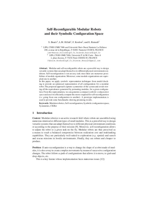 Pdf Self Reconfigurable Modular Robots And Their Symbolic