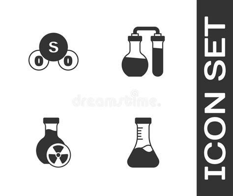 Set Test Tube Sulfur Dioxide So2 With Toxic Liquid And Icon Vector