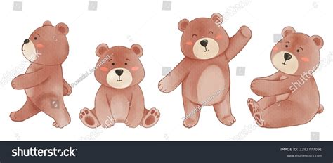 Bear Watercolor Painting Design Set Cute Stock Vector Royalty Free