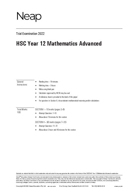 Ascham School Mathematics Advanced Hsc Trial Exam 2023 With Solutions