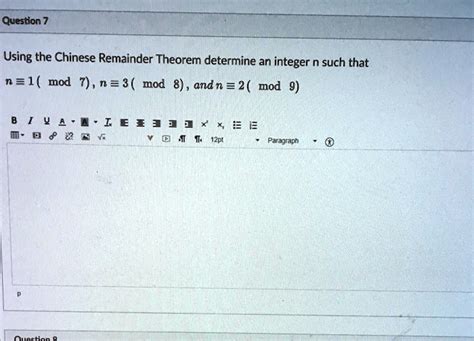 Solved Question Using The Chinese Remainder Theorem Determine An
