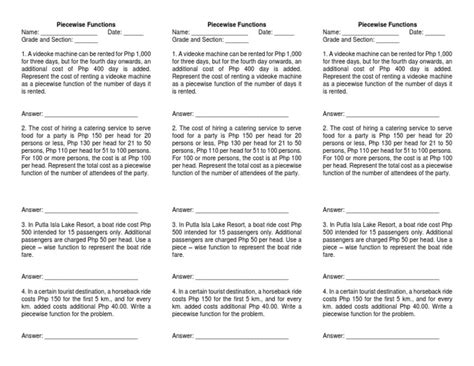 Piecewise Functions Quiz Pdf Public Transport Transport