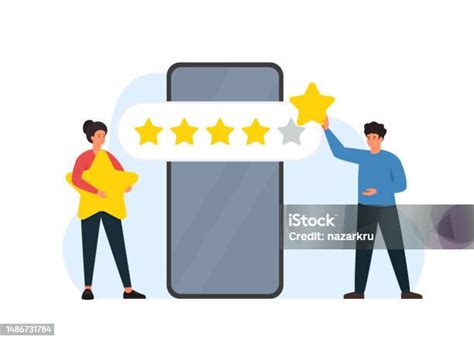 별 다섯 개 피드백을 주는 캐릭터 고객 리뷰 평가 및 피드백 흰색 배경에 분리된 평면 벡터 그림입니다 1위에 대한 스톡 벡터 아트 및 기타 이미지 Istock