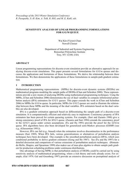 PDF Sensitivity Analysis Of Linear Programming Formulations For G G M