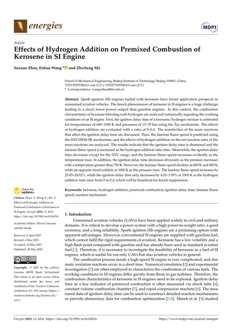 Pdf Effects Of Hydrogen Addition On Premixed Combustion Of Kerosene In Si Engine