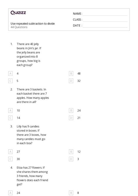 50 Repeated Subtraction Worksheets For 3rd Grade On Quizizz Free