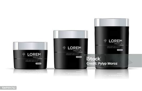 현실적인 검은 화장품 이랑 크림 크림 실버 뚜껑에 대 한 컨테이너입니다 병에 대한 스톡 벡터 아트 및 기타 이미지 병 형판