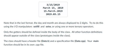 Solved Design A Class Called Date That Has Integer Data