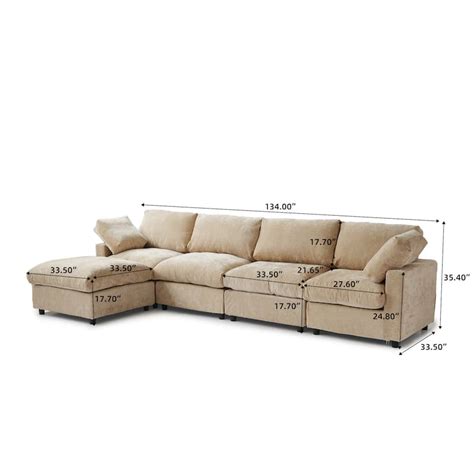 L Shaped Cloud Modular Sectional Sofa Couches With Ottoman For Living