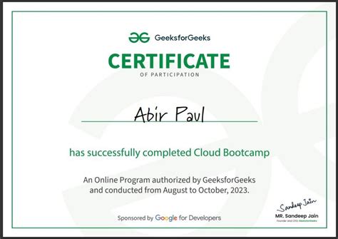 Completed Cloud Bootcamp By Geeksforgeeks Abir Paul Posted On The