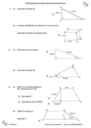 2d 3d Pythagoras And Right Angled Trigonometry Higher Gcse Exam Style