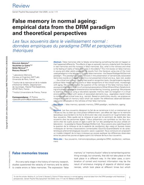 Pdf False Memory In Normal Ageing Empirical Data From The Drm Paradigm And Theoretical