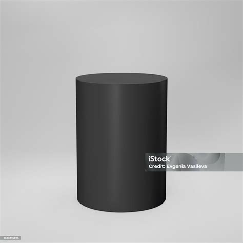 회색 배경에 격리 된 원근이있는 블랙 3d 실린더 전면 보기 실린더 기둥 빈 박물관 무대 받침대 또는 제품 연단 3d 기본