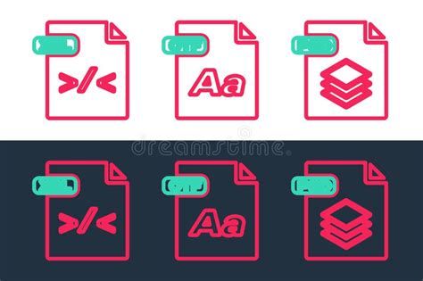 Set Line Psd File Document Xsl And Otf Icon Vector Stock Vector