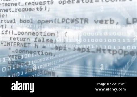 digital animation of program codes and binary codes moving with