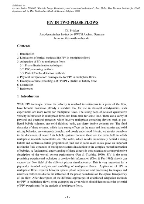 Pdf Piv In Multiphase Flows