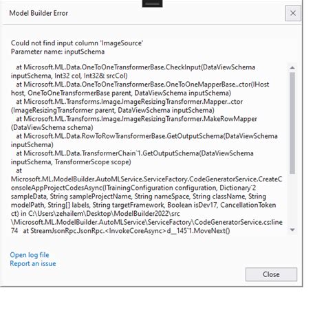 Add Sample Project For Local Image Classfication Fail Could Not Find Input Column Issue