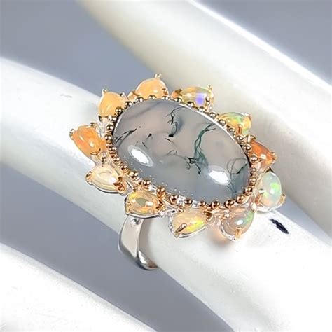 Gemstone 18 Ct Natural Moss Agate Ring 925 Sterling Silver Size 7 25