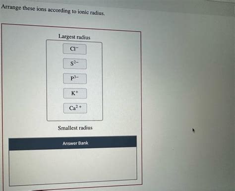 Solved Arrange These Ions According To Ionic Radius Largest