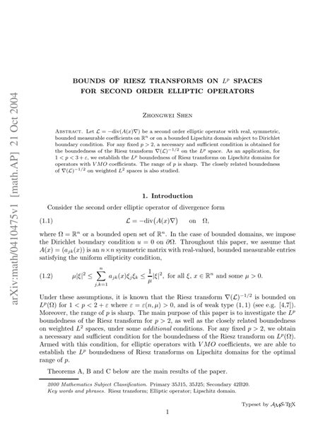 Pdf Bounds Of Riesz Transforms On Lp Spaces For Second Order Elliptic Operators