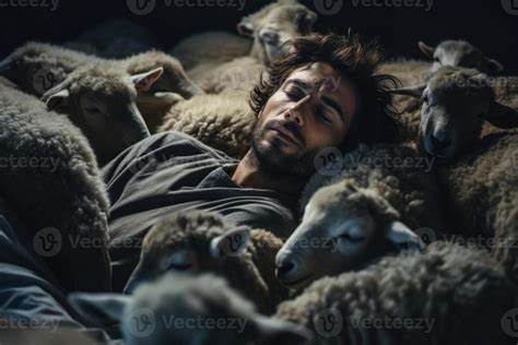 Man Tries To Sleep And Counting Sheep In The Bed 26567467 Stock Photo At Vecteezy