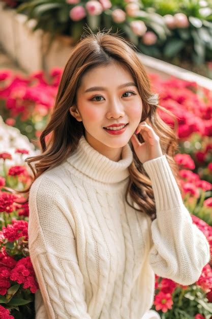 Beautiful Singaporean Girl In White Sweater Premium Ai Generated Image
