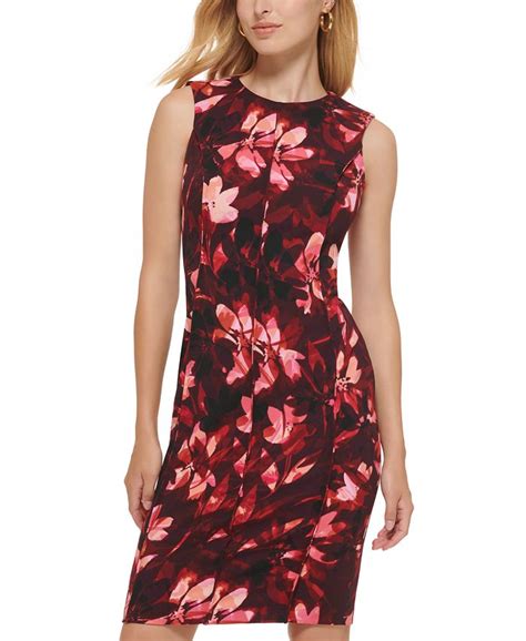 Calvin Klein Womens Printed Seamed Sleeveless Sheath Dress Macys
