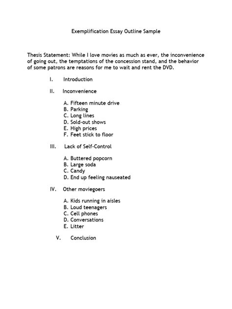 Exemplification Essay Outline Sample Pdf