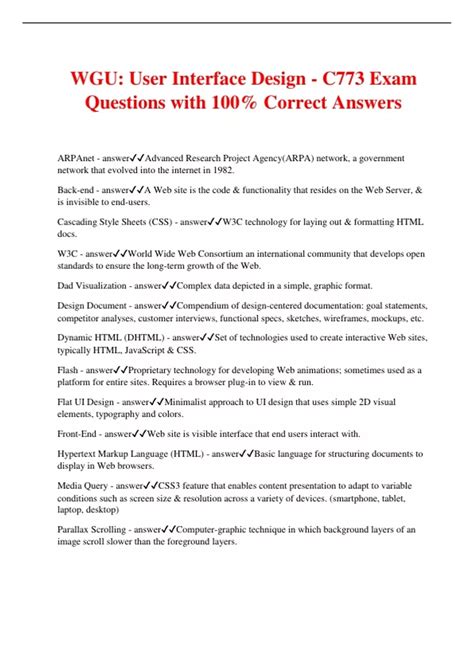 WGU User Interface Design C Exam Questions With Correct Answers WGU C Stuvia US
