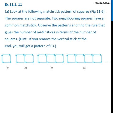 Ex 11 1 11 A Look At The Following Matchstick Pattern Of Squares