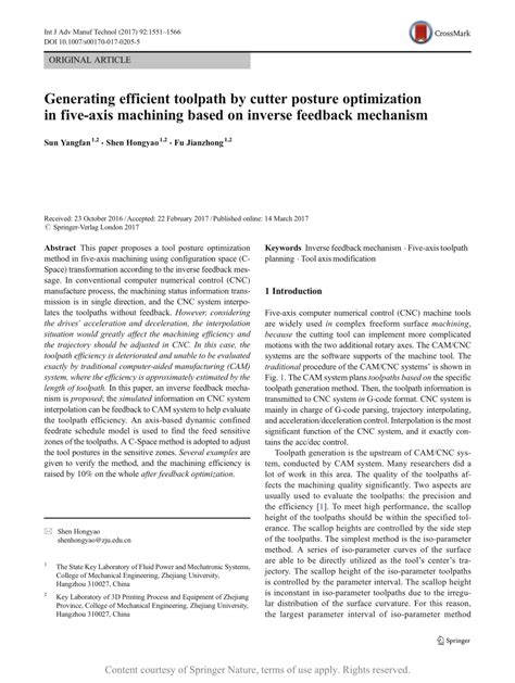 Generating Efficient Toolpath By Cutter Posture Optimization In Five Axis Machining Based On