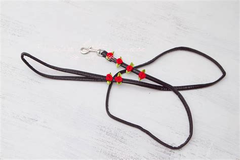 Cute Bdsm Leash For Sub Rose Bondage Restraints Black With Red