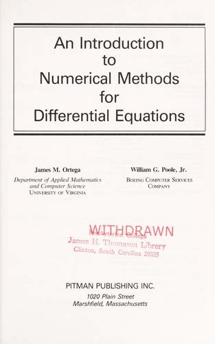 An Introduction To Numerical Methods For Differential Equations 1981 Edition Open Library