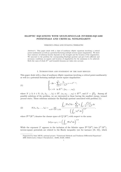 Pdf Elliptic Equations With Multi Singular Inverse Square Potentials And Critical Nonlinearity