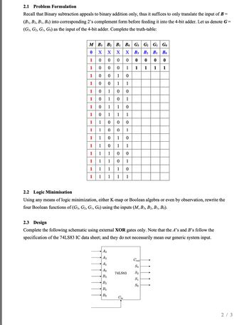 Answered 2 1 Problem Formulation Recall That Binary Subtraction