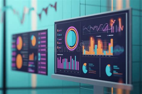 Modern Digital Screens Display Business Data Colorful Graphs Charts