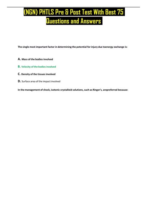 Phtls Exam 10th Edition Pretest And Post Test All Versions 2024 Accurate And Verified Actual