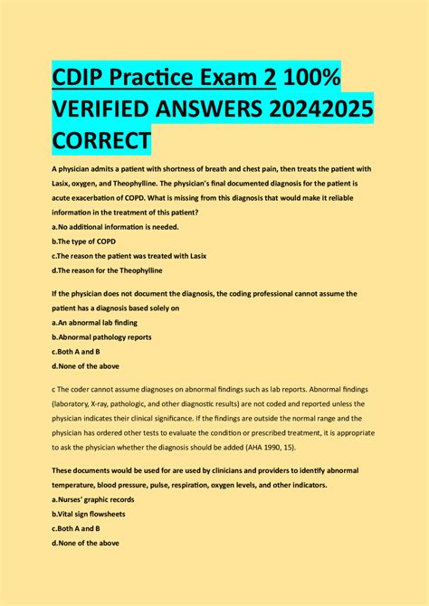 Cdip Practice Exam 2 100 Verified Answers 20242025 Correct Exams Nursing Docsity