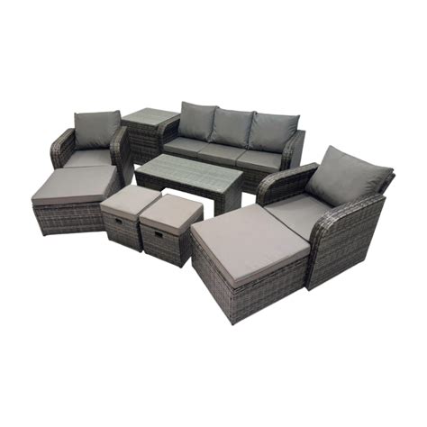 Elegant Dark Grey Rattan Garden Furniture Set With Recliner And Coffee