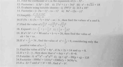 12 Factorise 1 3y4−243 Ii 27x3 Y−3x 3 Iii X2−62x 18 13 Evaluat