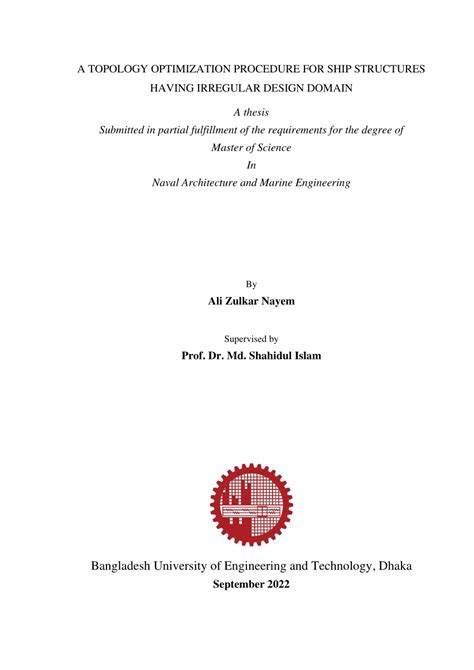 Pdf A Topology Optimization Procedure For Ship Structures Having
