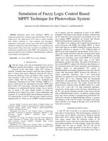 PDF Simulation Of Fuzzy Logic Control Based MPPT Technique For Photovoltaic System