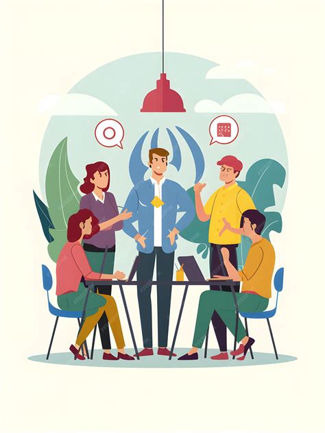 Premium Vector Entrepreneurs Brainstorming In A Vibrant Coworking Space Vector Illustration
