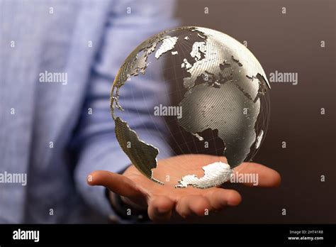 Person Presenting The Virtual Projection Of The World Map With