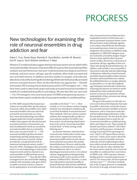 Pdf New Technologies For Examining The Role Of Neuronal Ensembles In Drug Addiction And Fear