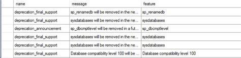 how to find sql server deprecated features used by the application
