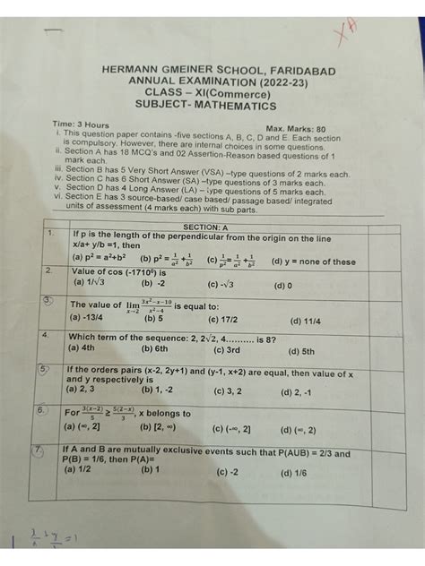Class 11 Maths Question Paper Commerce Pdf