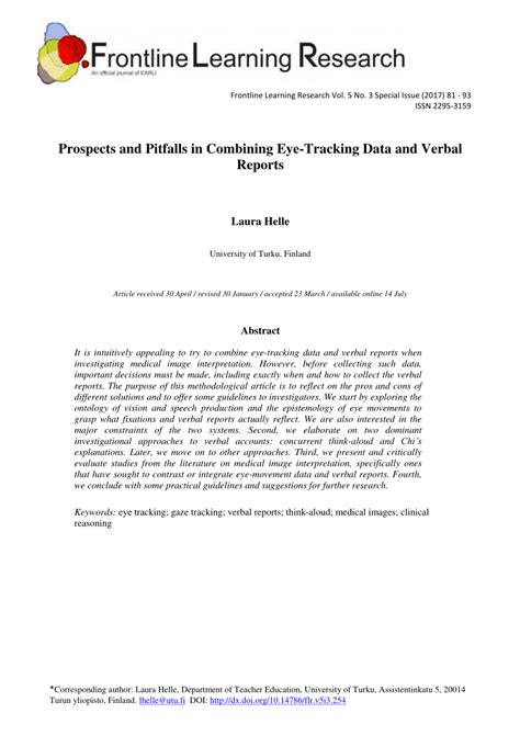 Pdf Prospects And Pitfalls In Combining Eye Tracking Data And Verbal